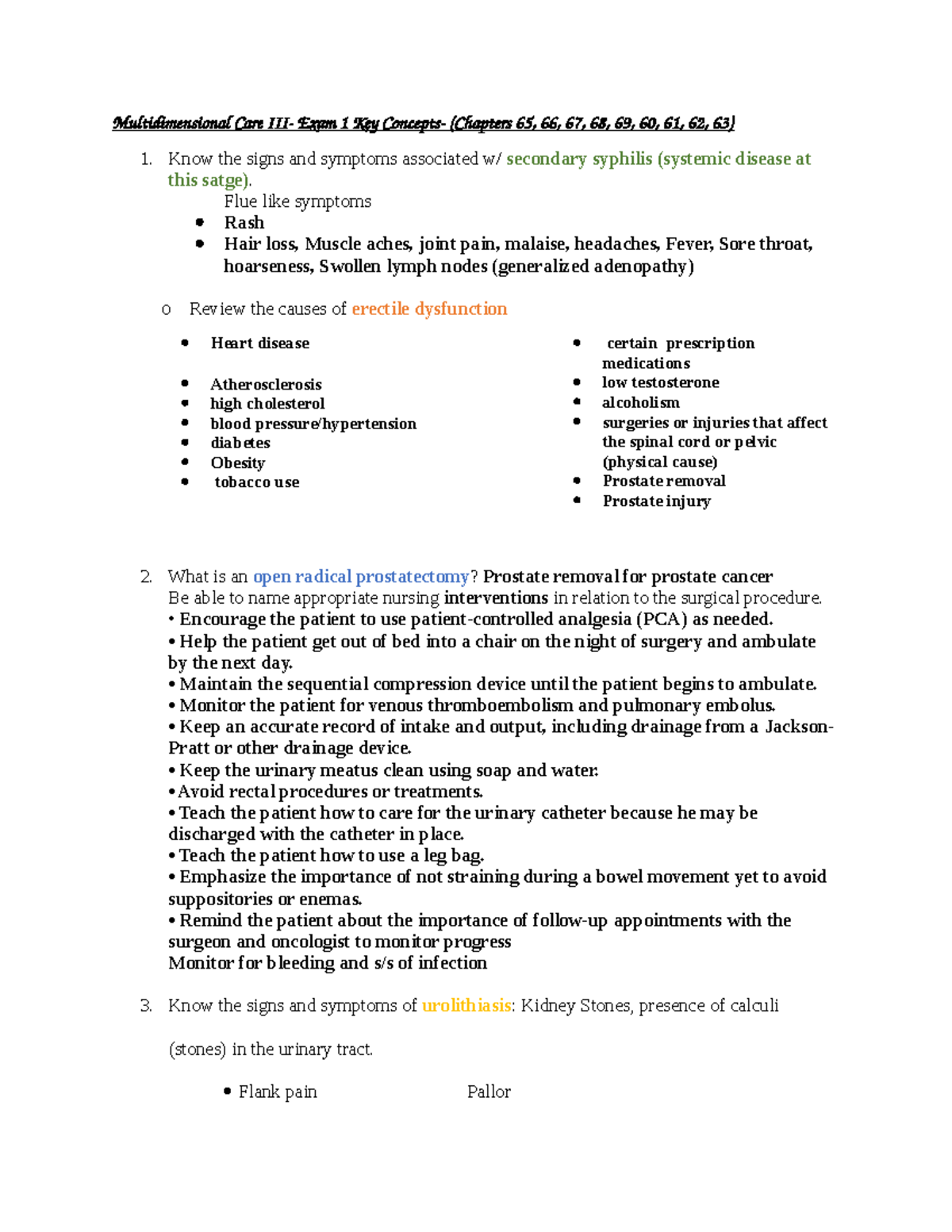MDC 3 Exam 1 Study Guide: Key Concepts & Answers for Nursing Care - Studocu
