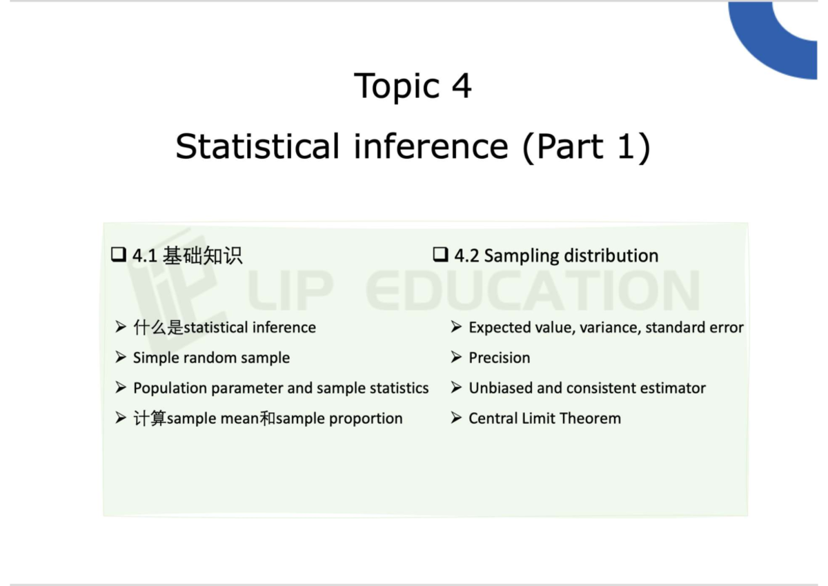 LIP EDUCATION Topic 4: Statistical Inference & Sampling Distribution ...