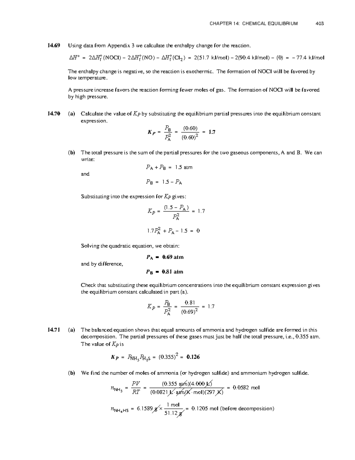 CHAPTER 14: CHEMICAL EQUILIBRIUM SOLUTIONS (CHEM 403) - Studocu