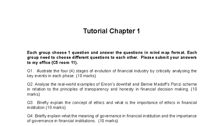 Tutorial Chapter 1: Mind Map Questions on Financial Industry Evolution - Studocu