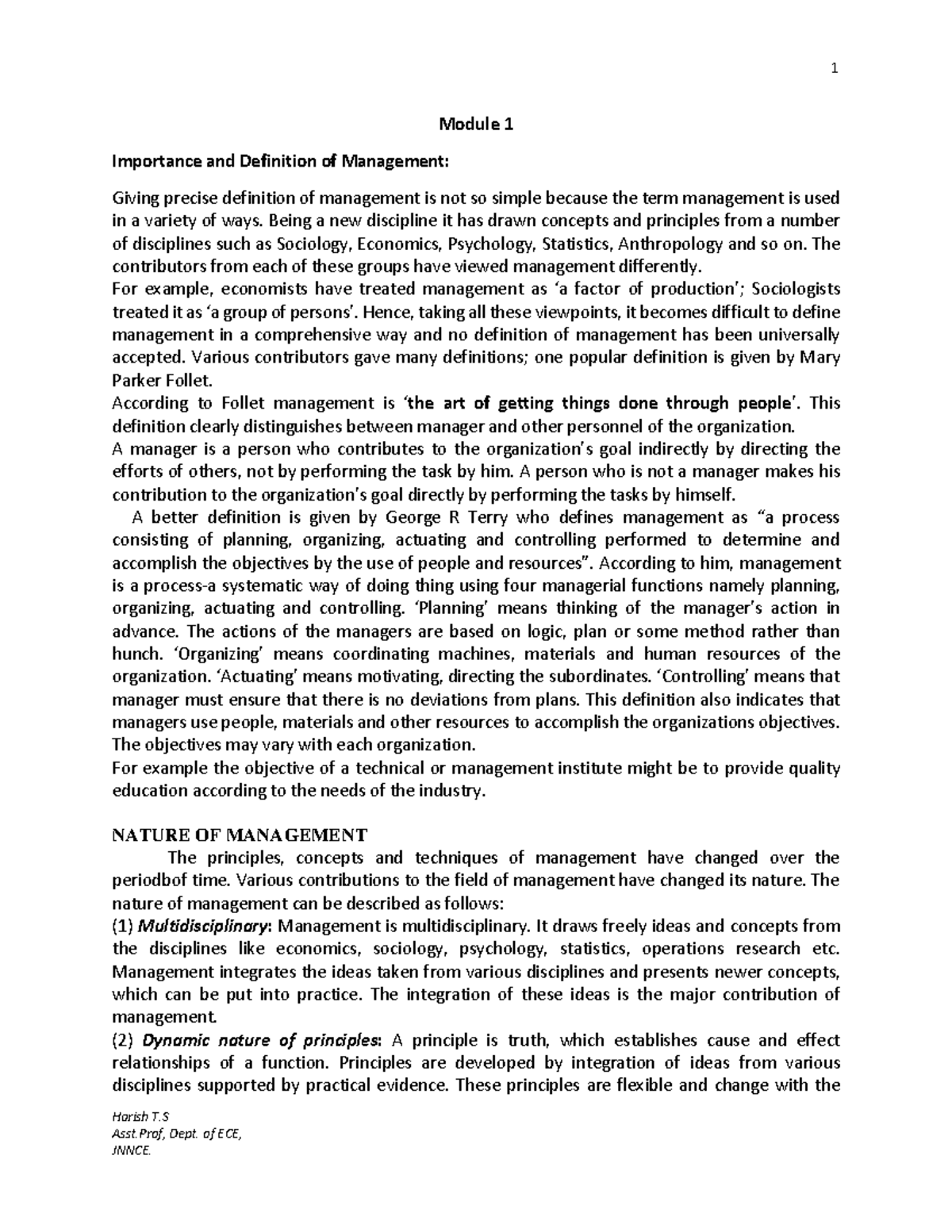 Module 1 Notes on Management Concepts and Definitions (MED 18ES51 ...