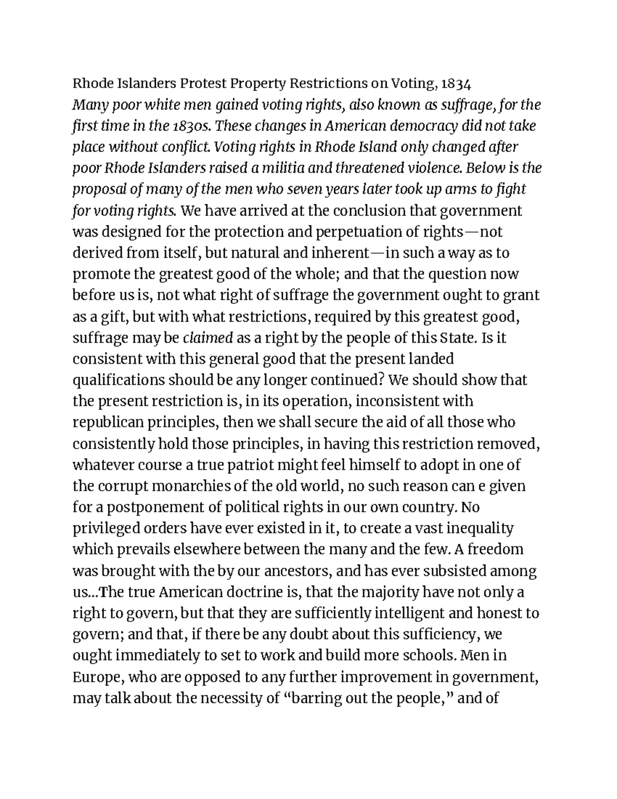 Rhode Island Voting Rights: Protests Against Property Restrictions ...
