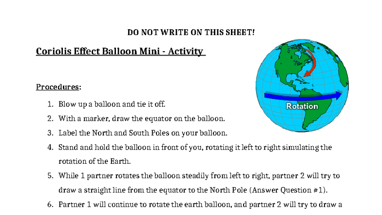 Coriolis Effect Balloon Activity Instructions (Science Lab) - Studocu