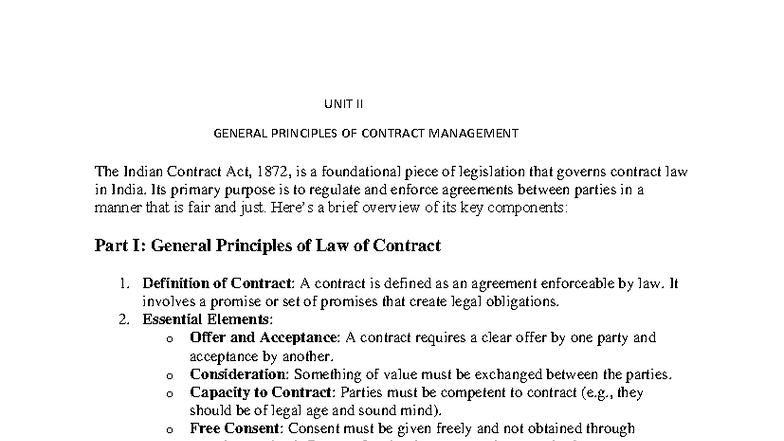 PPLE 2 - UNIT II: General Principles of Contract Management - Studocu