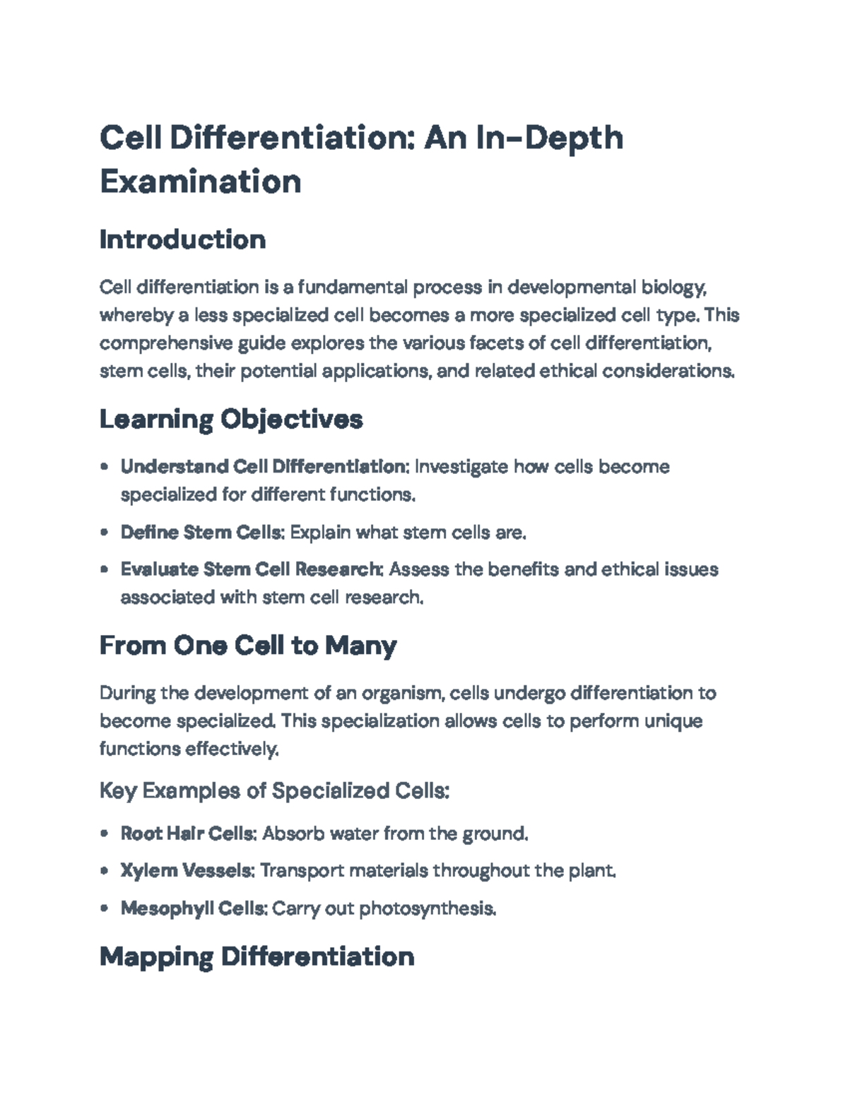 BIO 101: Cell Differentiation & Stem Cells - Concepts and Ethics Exam ...