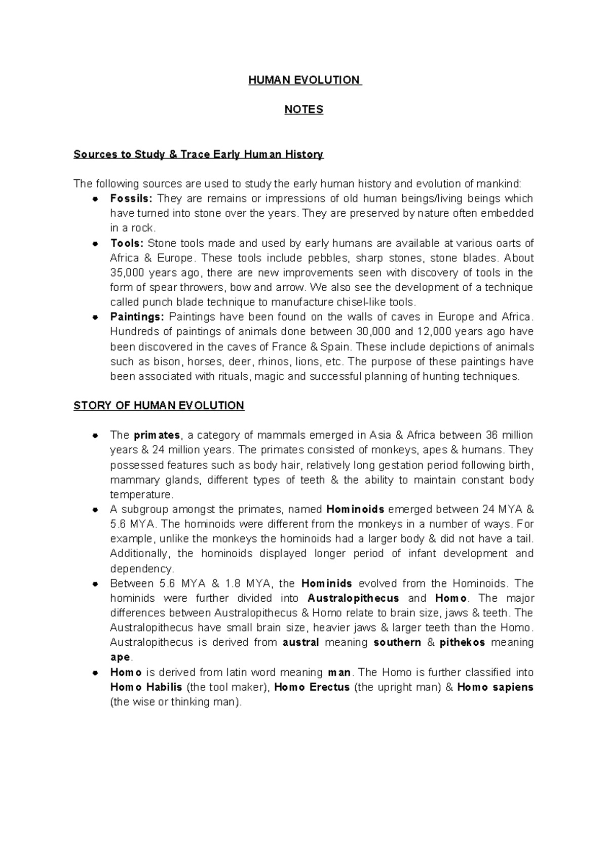Human Evolution Notes: Understanding Early Human History & Development ...