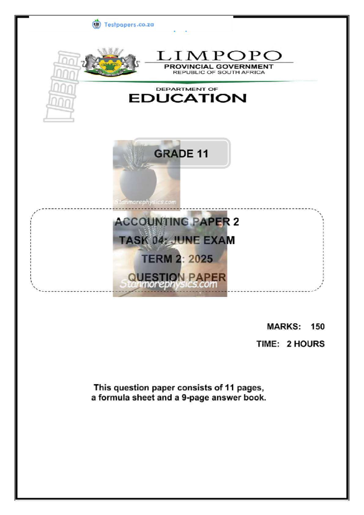 LP Accounting Grade 11 June Exam 2025 Paper 2 Question Paper and Memo ...