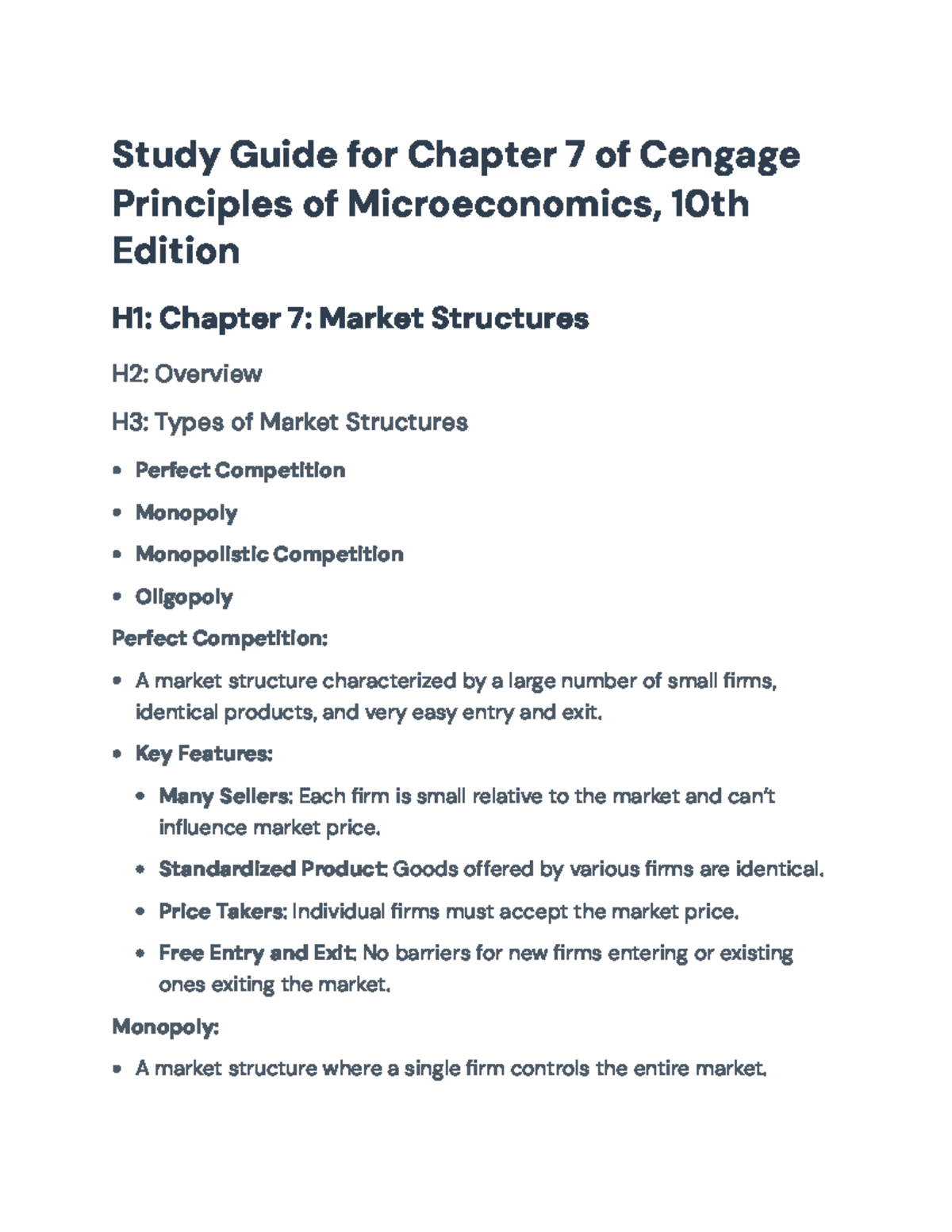Study Guide: Chapter 7 - Market Structures in Principles of ...