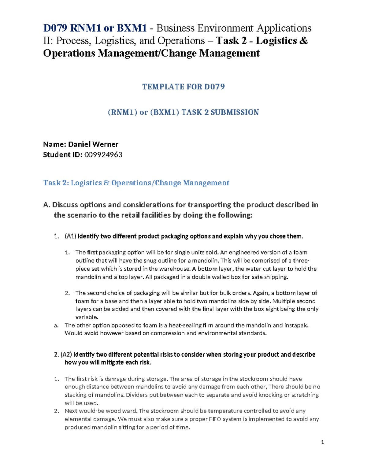 D079 Task 2 - Logistics & Operations Management Overview - Studocu