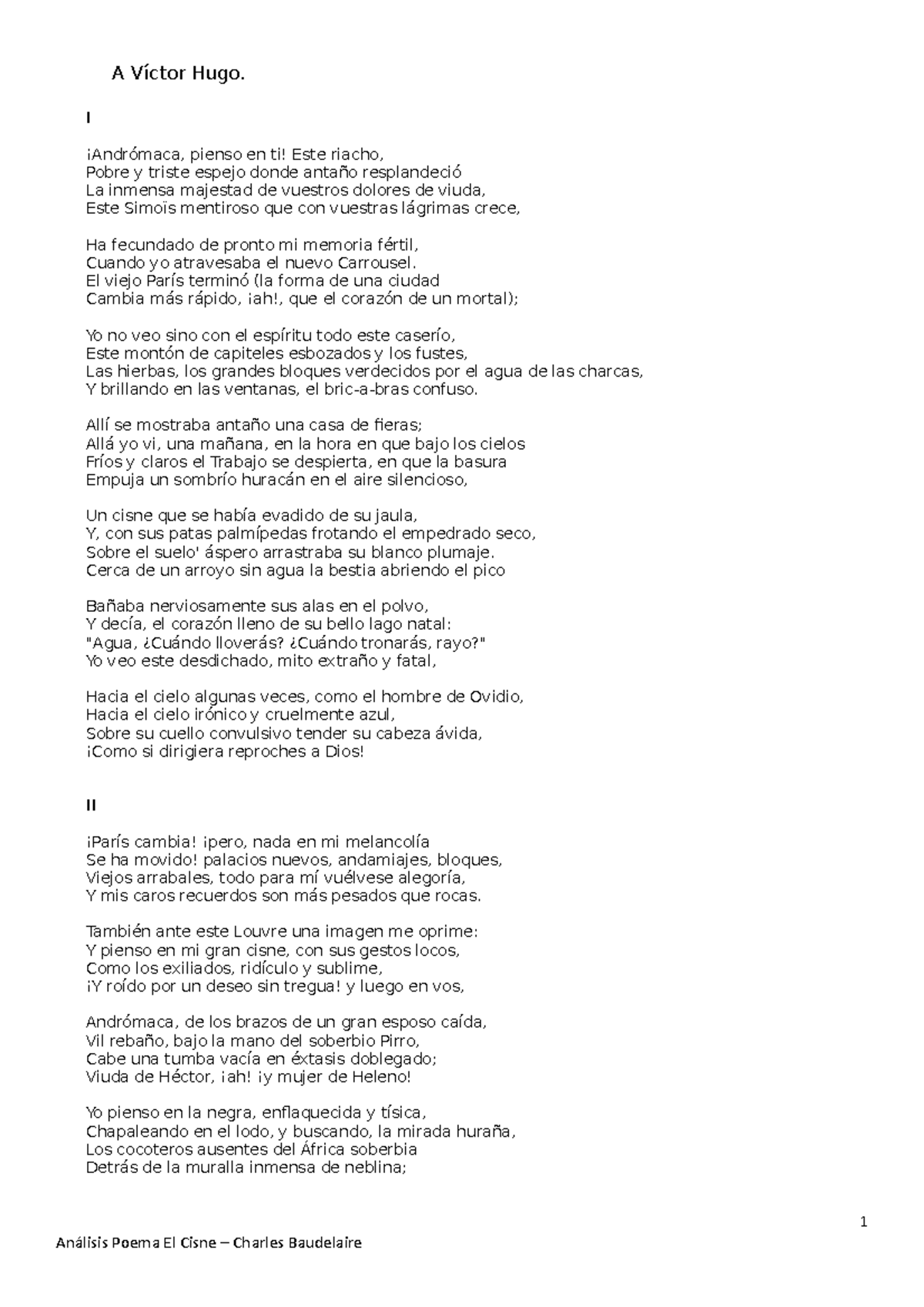 Análisis del Poema "El Cisne" de Baudelaire: Texto y Contexto - Studocu