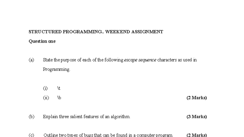 Structured Programming (CSE101) Weekend Assignment Guide - Studocu
