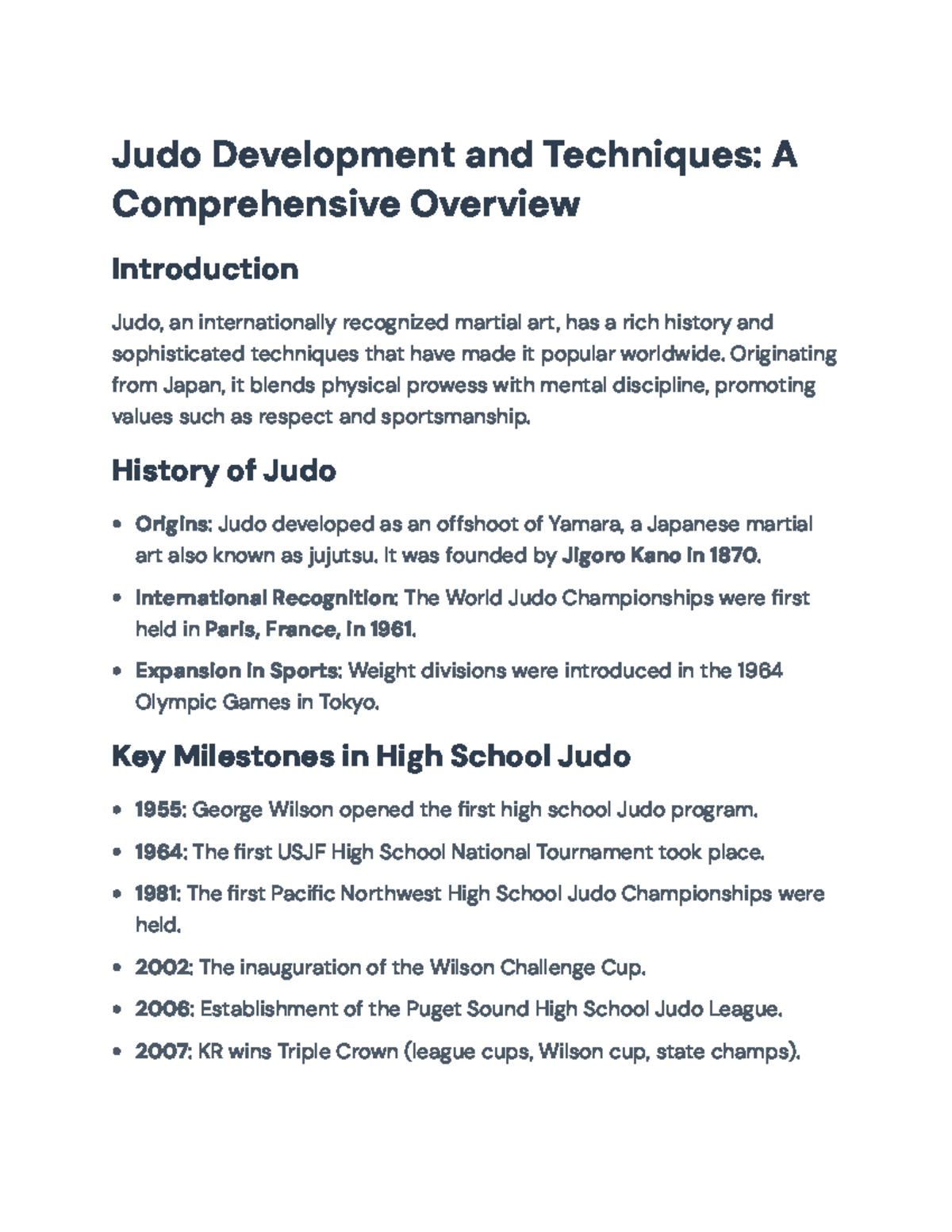 Judo 101: Comprehensive Guide to Development and Techniques - Studocu