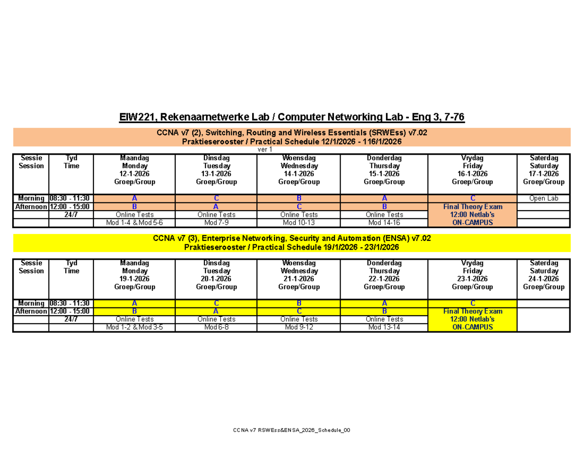 EIW221 CCNA v7 Practical Schedule & Exam Dates 2026 - Studocu