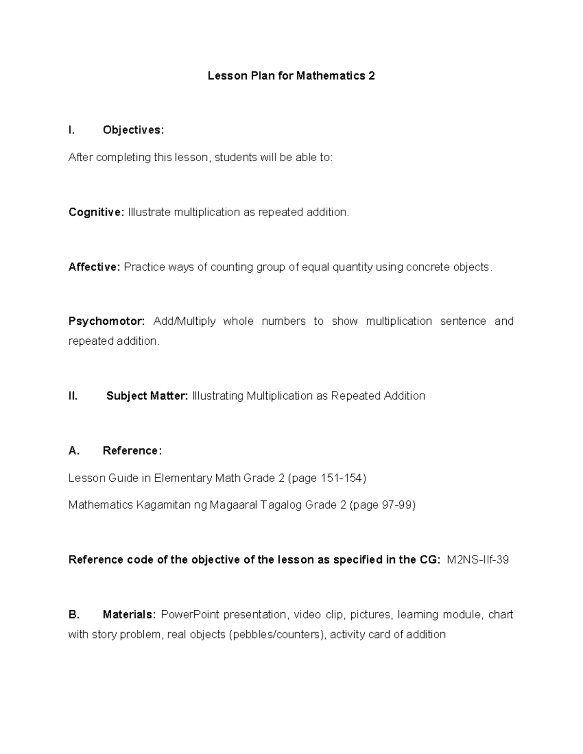 Grade 2 Math Lesson Plan: Illustrating Multiplication as Repeated ...