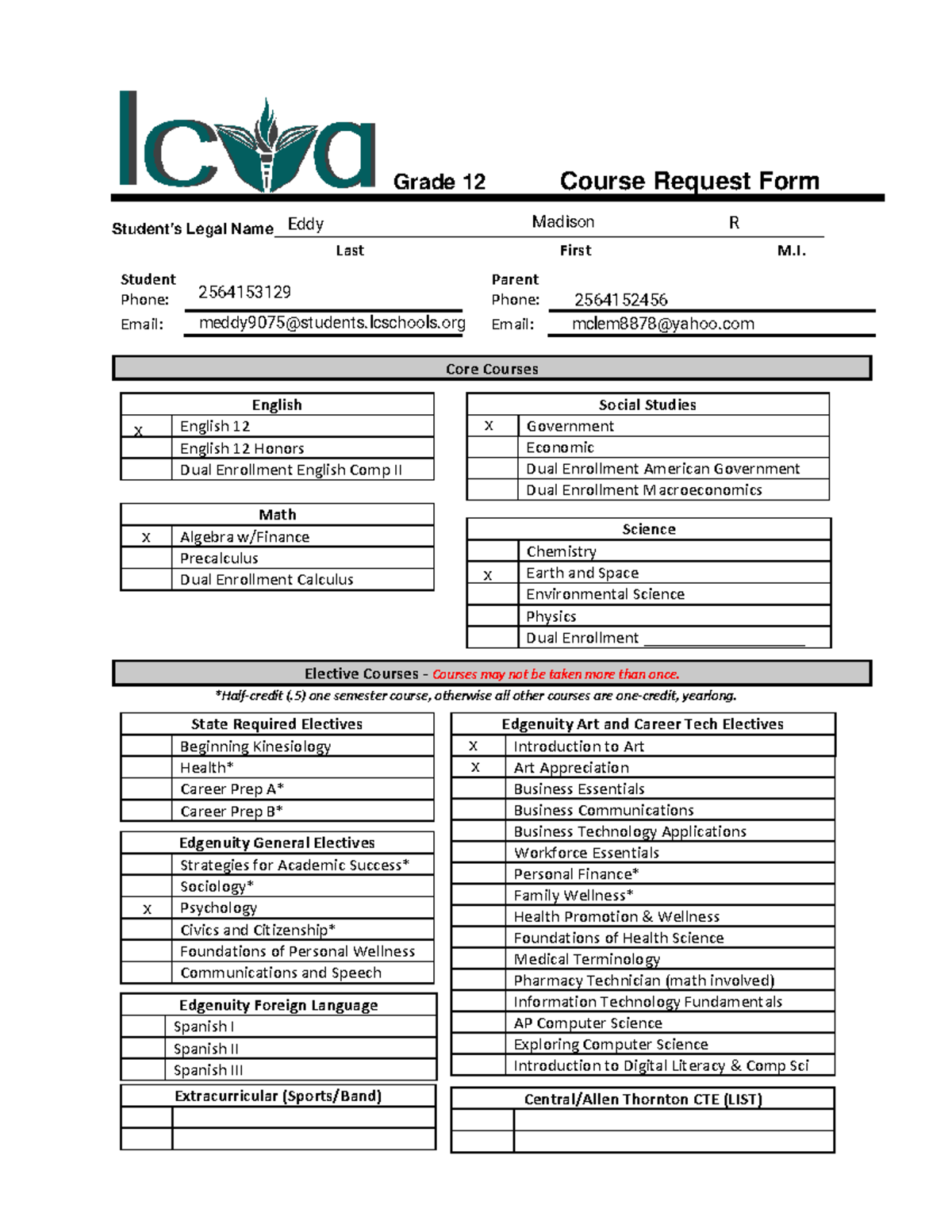 Grade 12 Course Request Form - Selection for Senior Year - Studocu