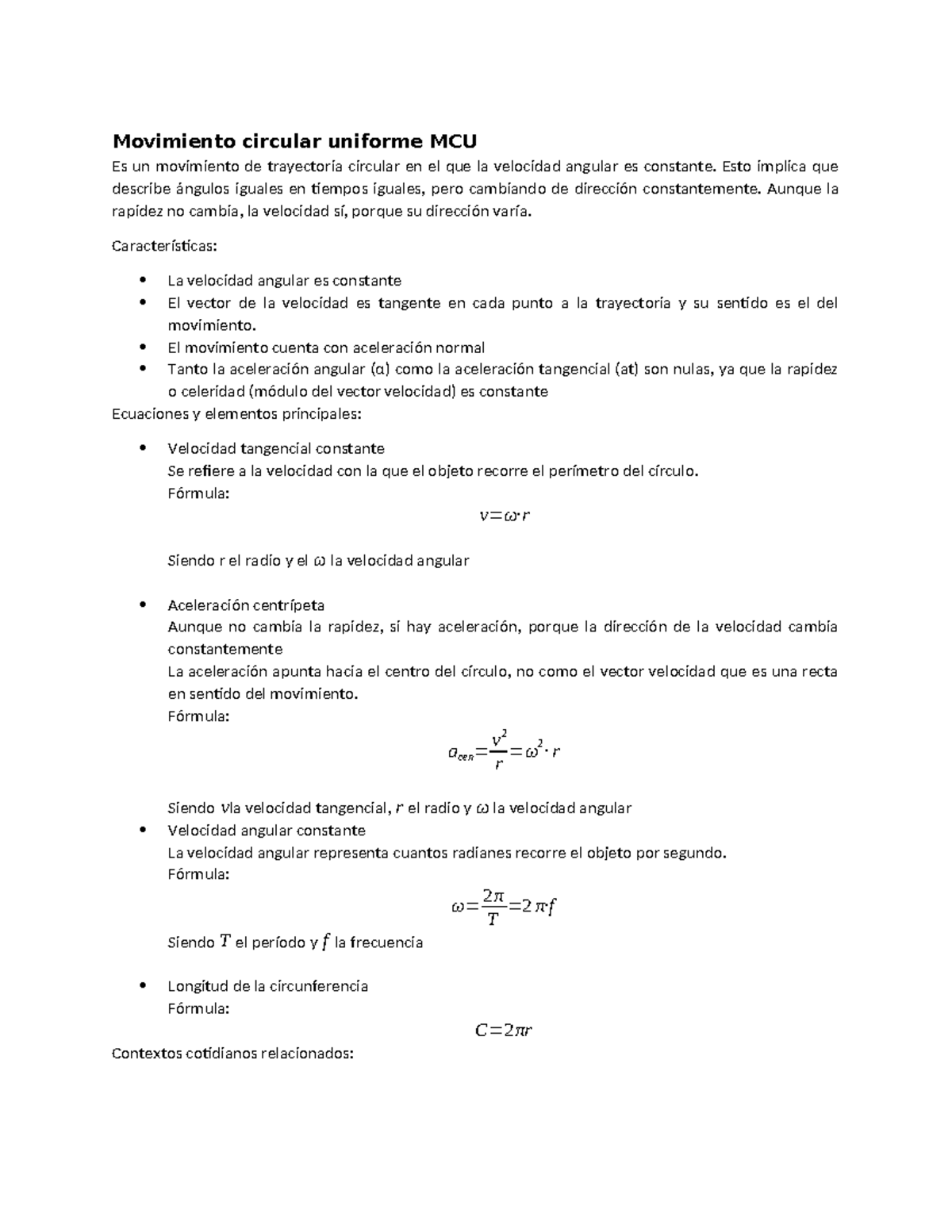 Movimiento Circular Uniforme (MCU) y Acelerado (MCUA) - Física - Studocu