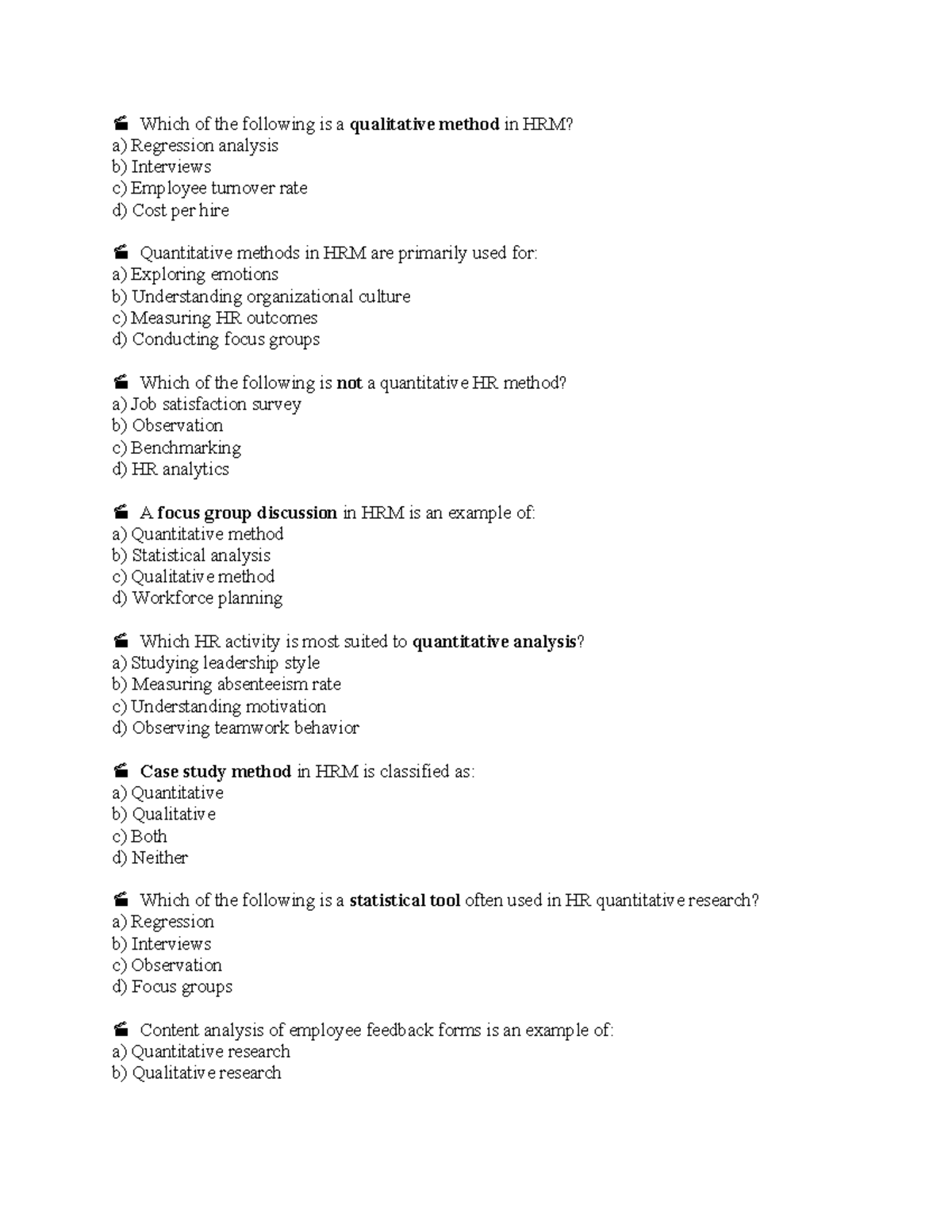 HRM Qualitative & Quantitative Methods Quiz (HRM 101) - Studocu