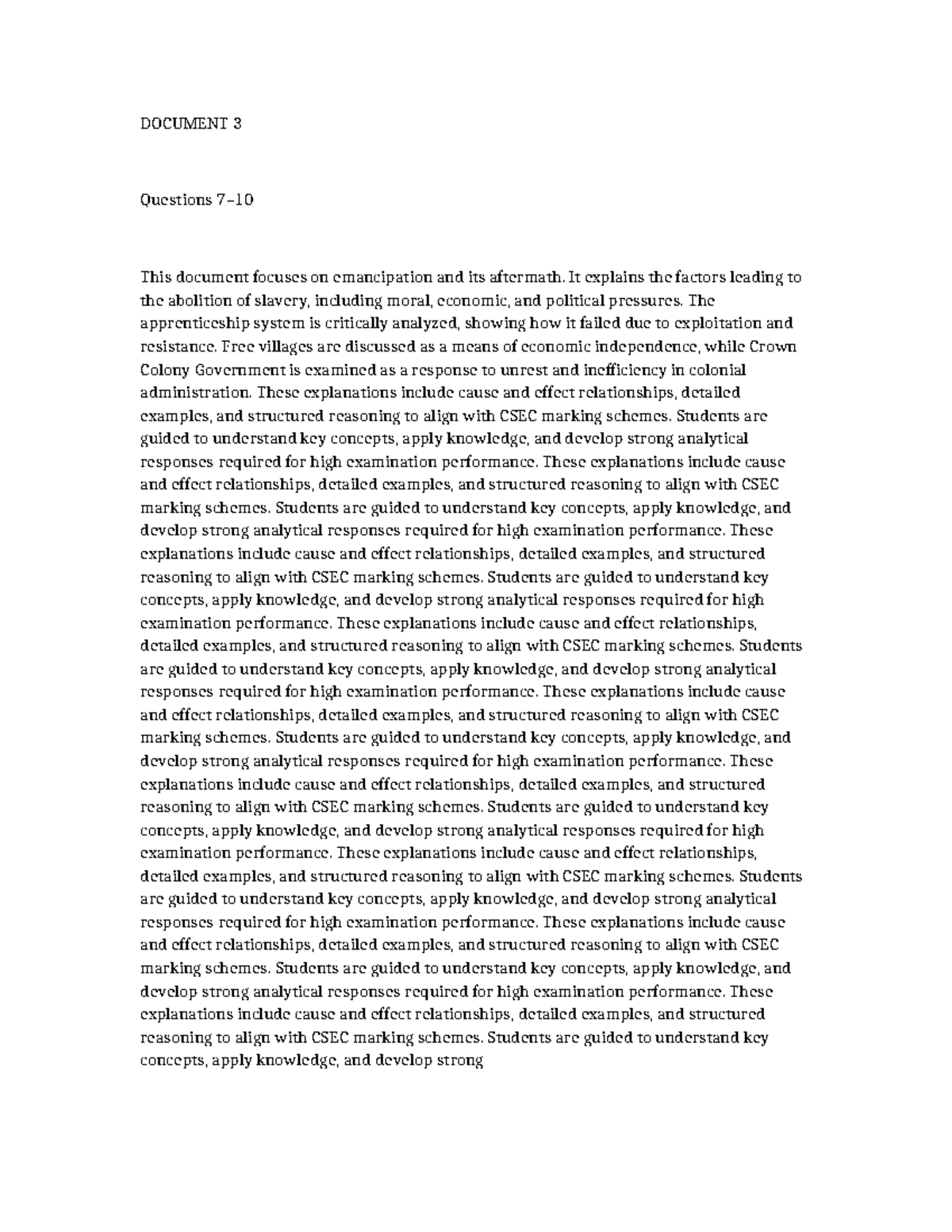 CSEC History Doc 3 - Emancipation and Its Aftermath Analysis - Studocu