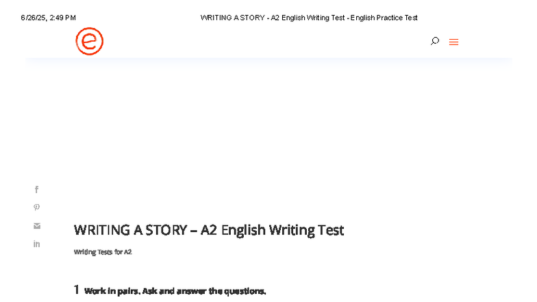 Writing a Story - A2 English Writing Test & Practice Guide - Studocu
