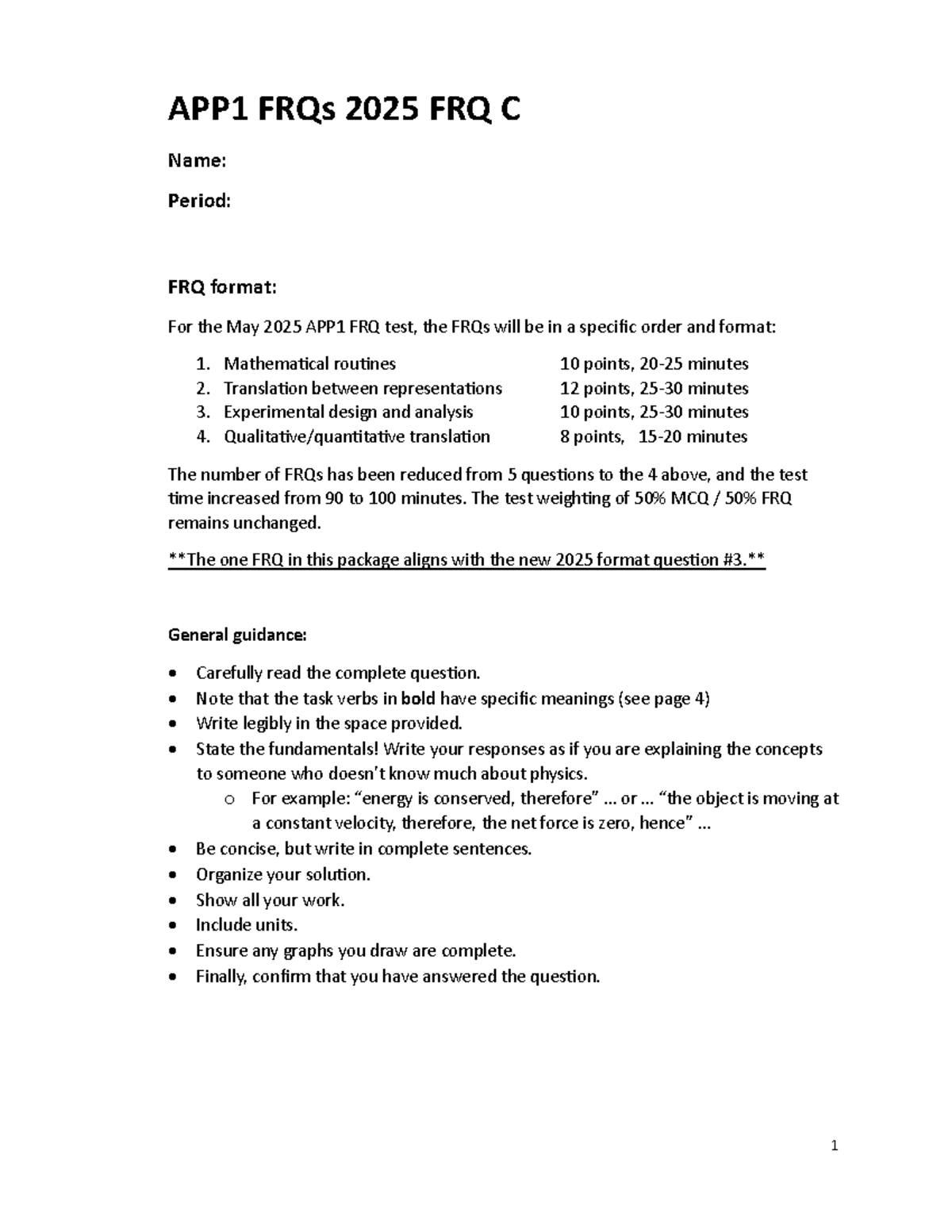 APP1 FRQ C 2025 Format & Guidelines - AP FRQ Test Prep Notes - Studocu
