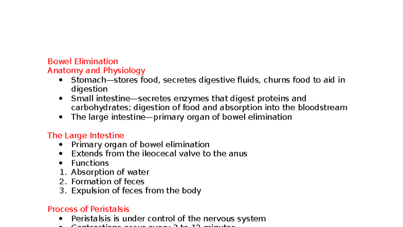 Bowel Elimination Anatomy & Physiology: Key Concepts & Care - Studocu