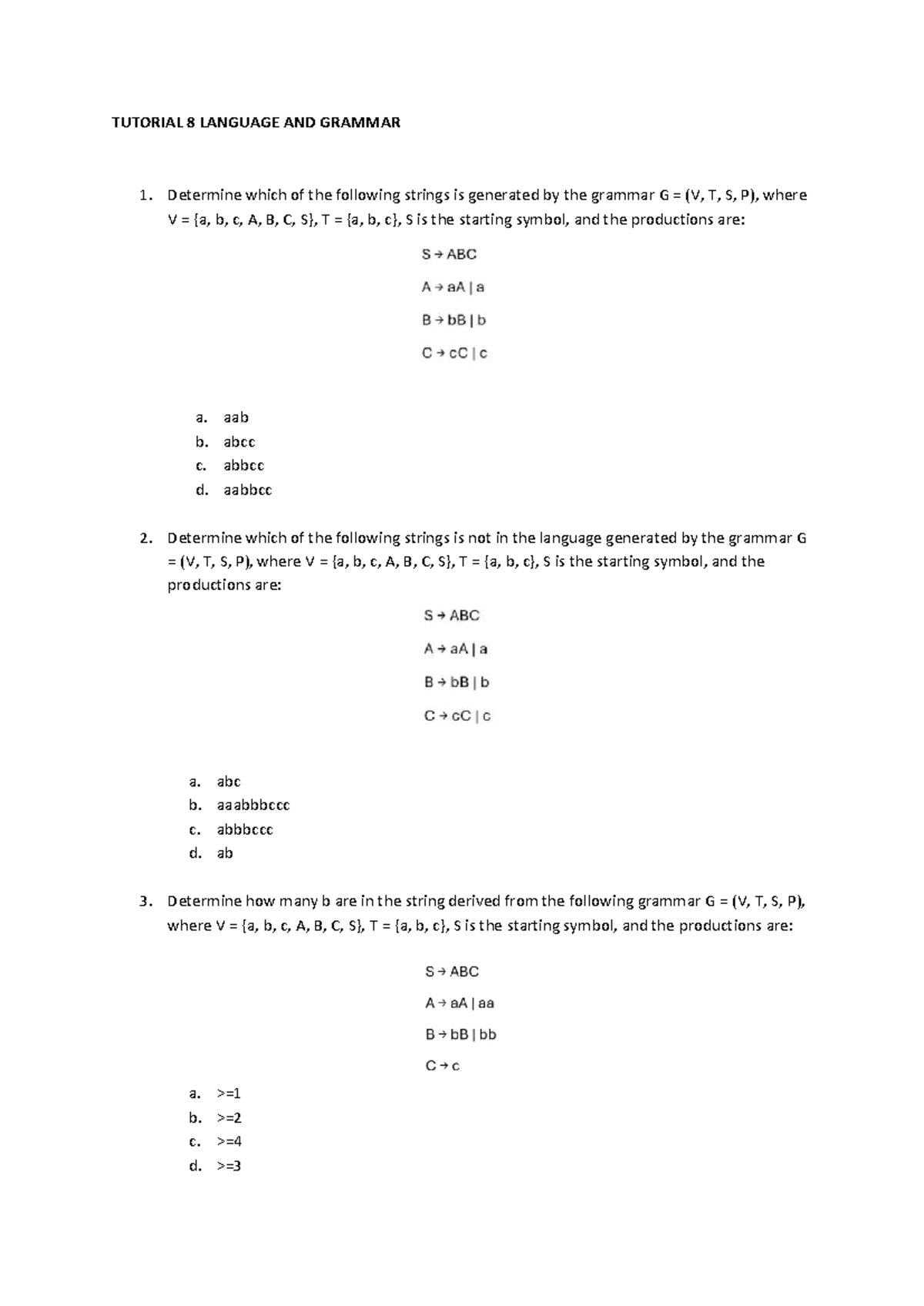Tutorial 8 - Language and Grammar Analysis - Studocu
