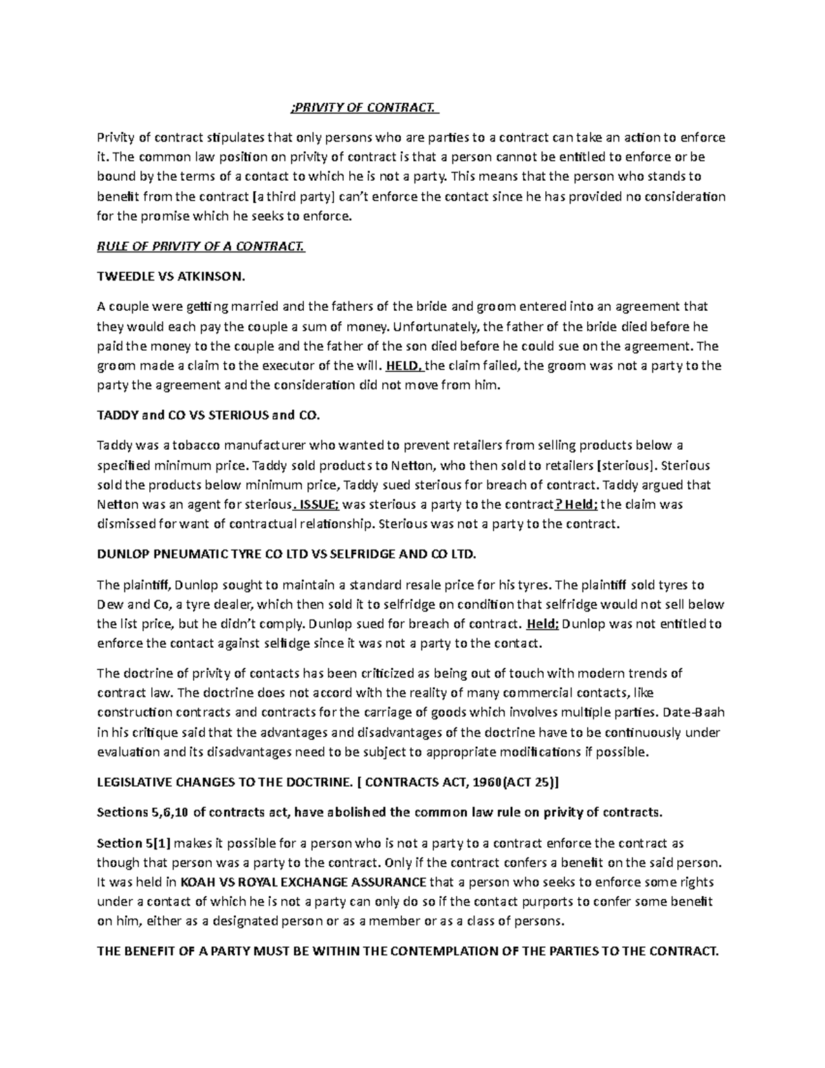 Privity of Contract: Key Cases and Legislative Changes Explained - Studocu