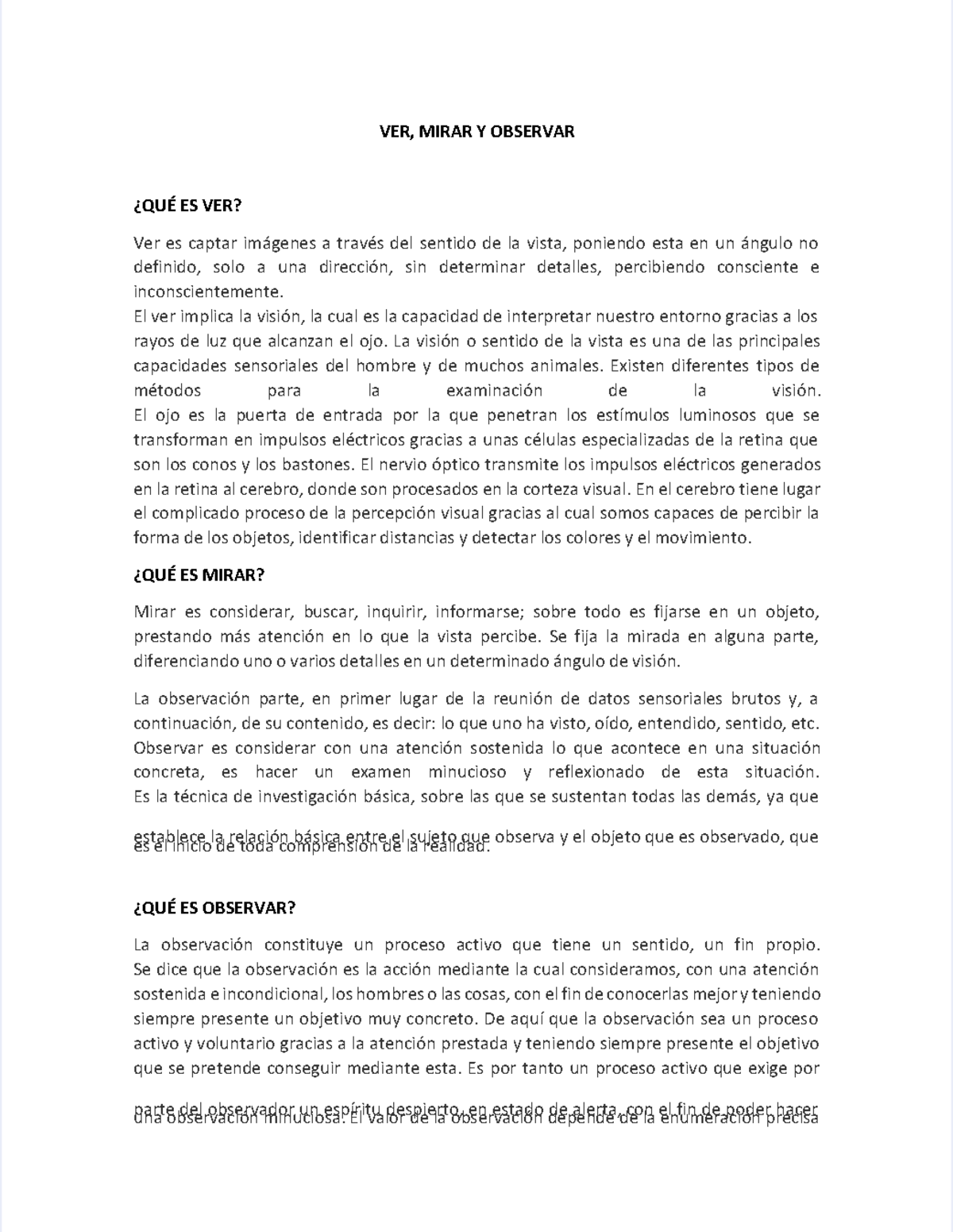 Diferencias entre Ver, Mirar y Observar: Un Estudio Exhaustivo - Studocu