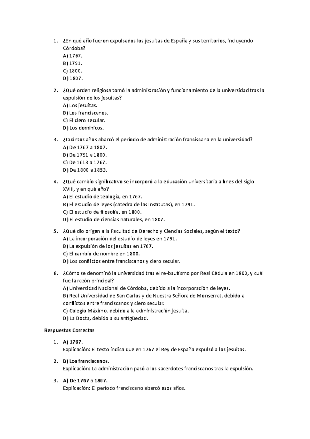 Expulsión de los Jesuitas y Administración Franciscana en la UNC - Studocu