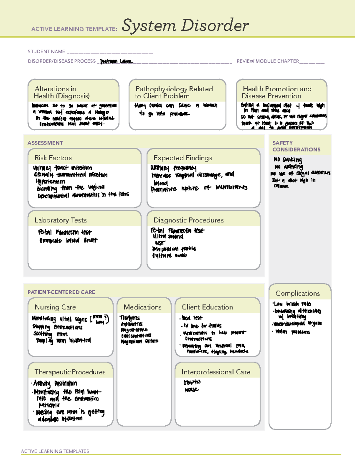Active Learning Template: System Disorder - Preterm Labor (Module 3 ...