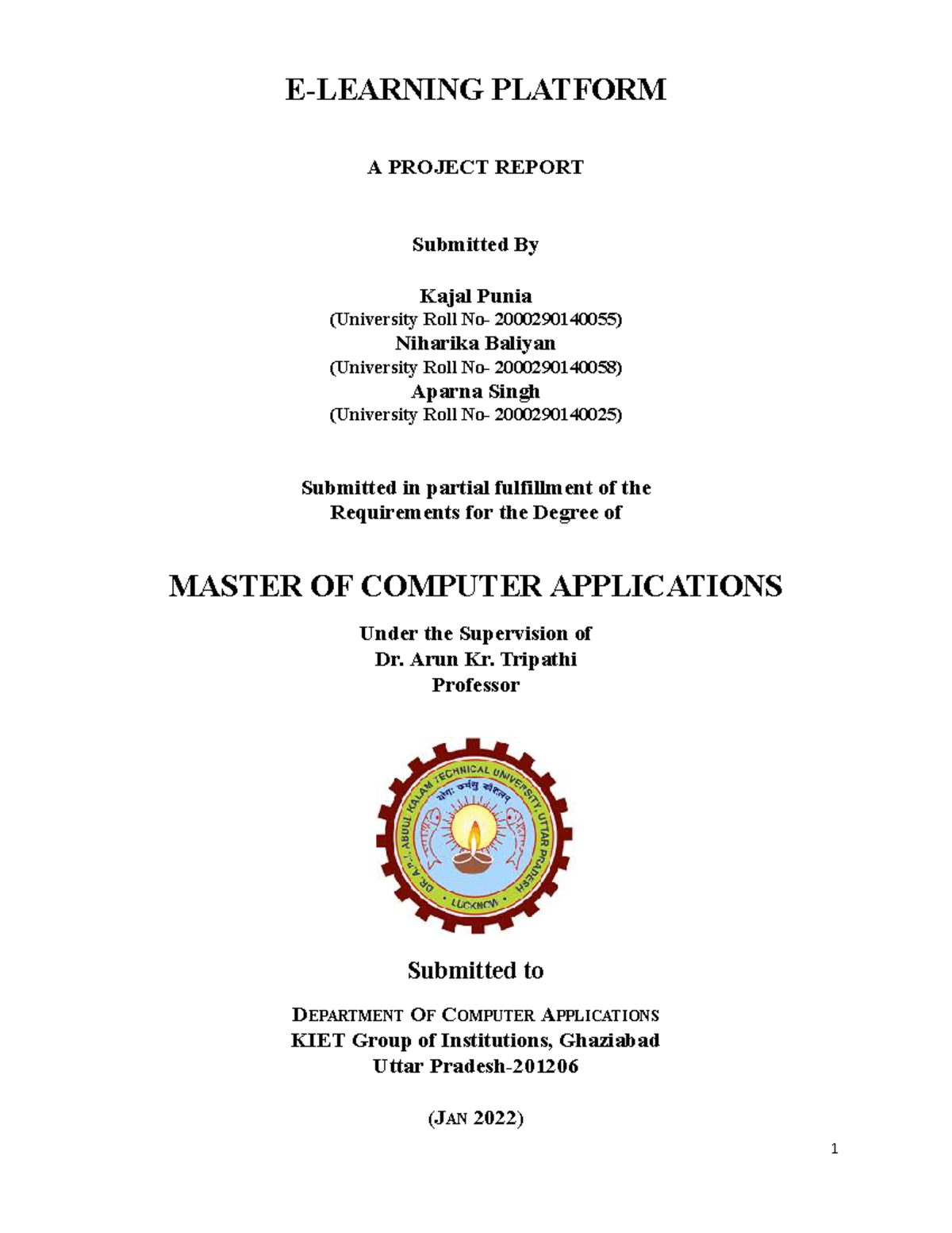 ELP Project Report for MCA - Kajal Punia, Niharika Baliyan, Aparna ...
