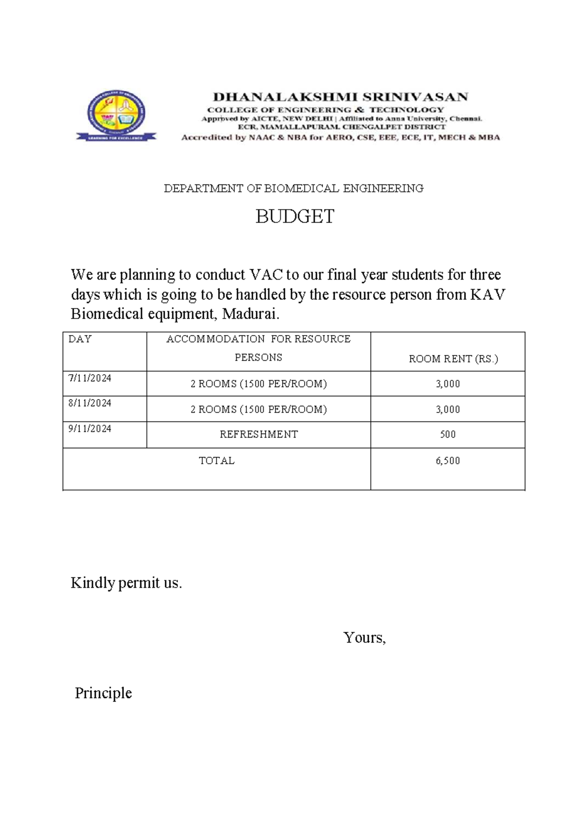 Department OF Biomedical Engineering budget - Electronics ...
