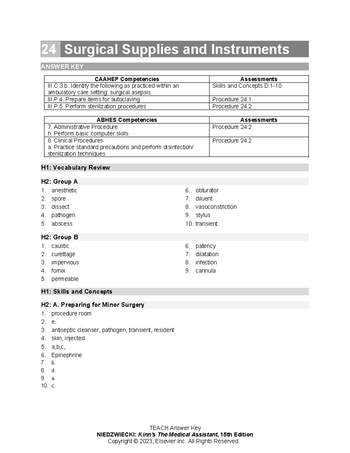 Chapter 024 Answer Key: Surgical Supplies and Instruments Summary - Studocu