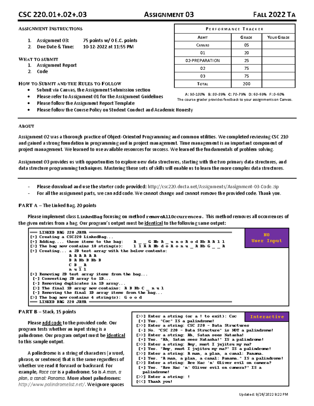 CSC 220 Assignment 03: Data Structures & Algorithm Tasks - Studocu