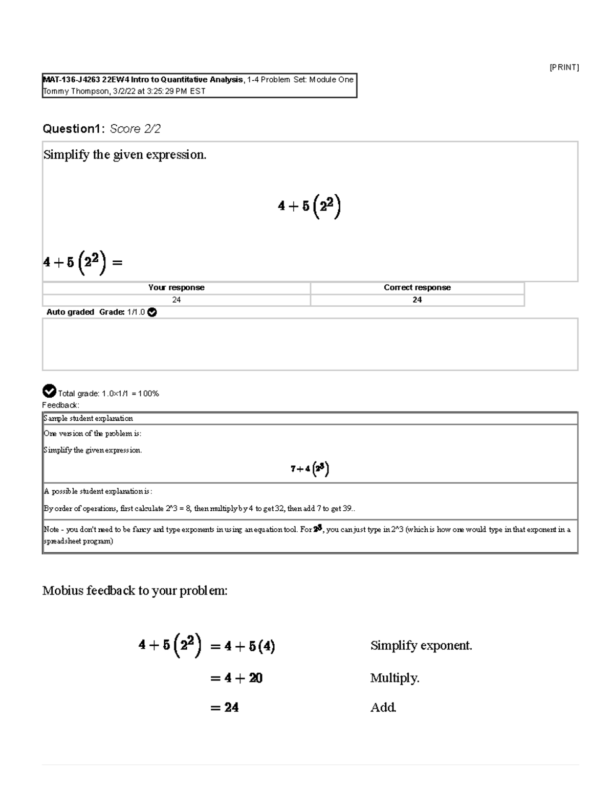 1-4 Mobius Problem quiz - MAT-136-J4263 22EW4 Intro to Quantitative ...