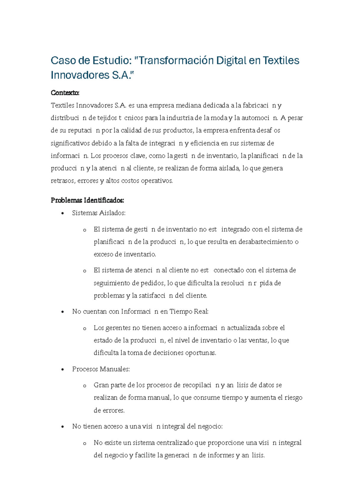Caso de Estudio: Integración de Sistemas en Textiles Innovadores S.A ...