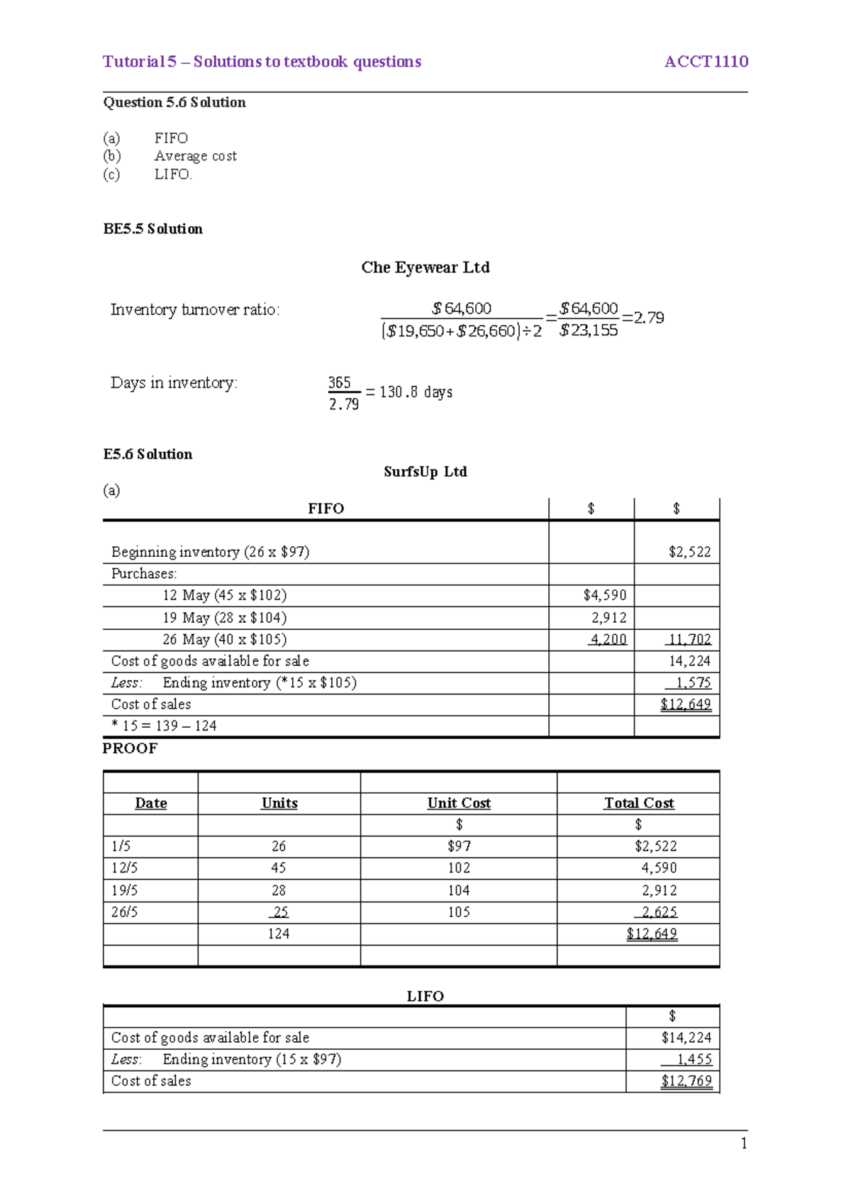Tutorial 5- Solutions to textbook questions 2022 - Question 5 Solution ...