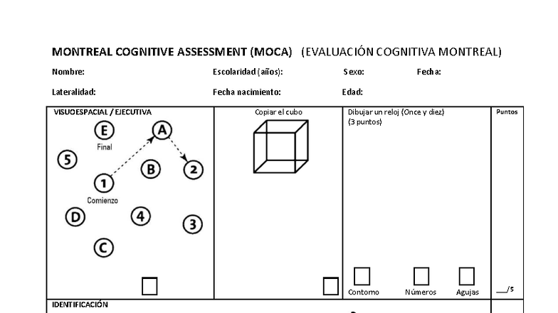 MONTREAL COGNITIVE ASSESSMENT (MOCA) - Evaluación Cognitiva - Studocu