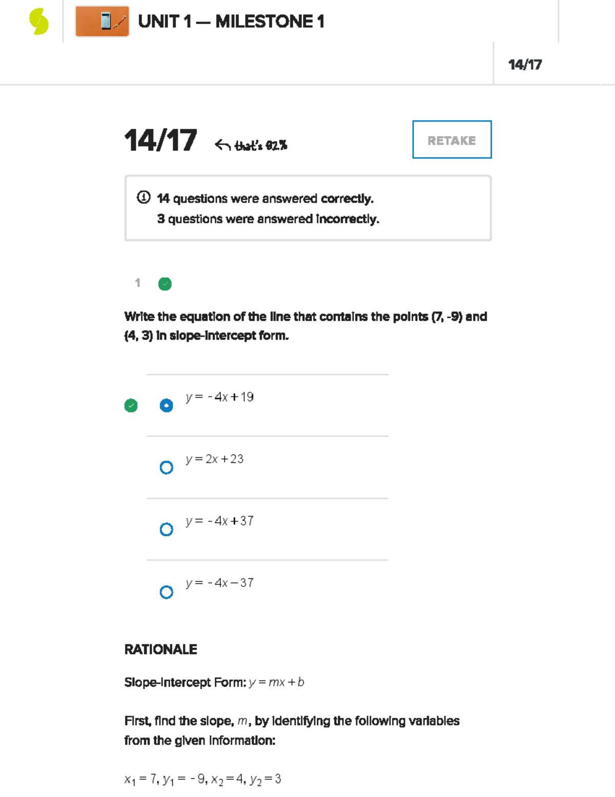 Sophia - Calculus Unit-1 Milestone 82percent - MATH 1211 - Studocu