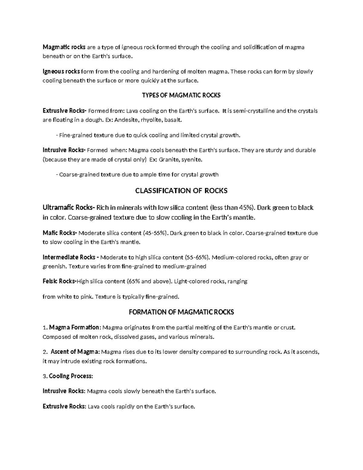 Igneous Rocks Review: Types, Formation, and Textures Explained - Studocu
