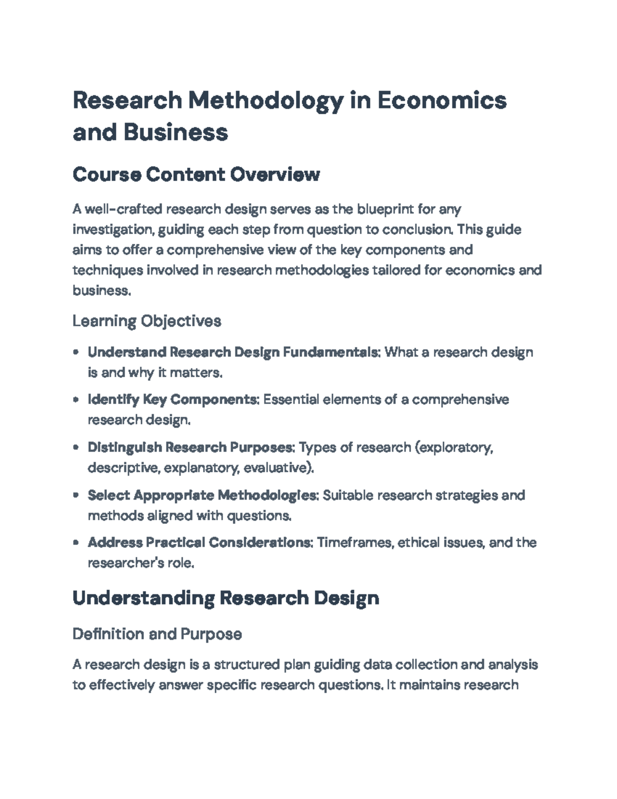 Research Methodology Overview for Economics and Business (Course Code ...