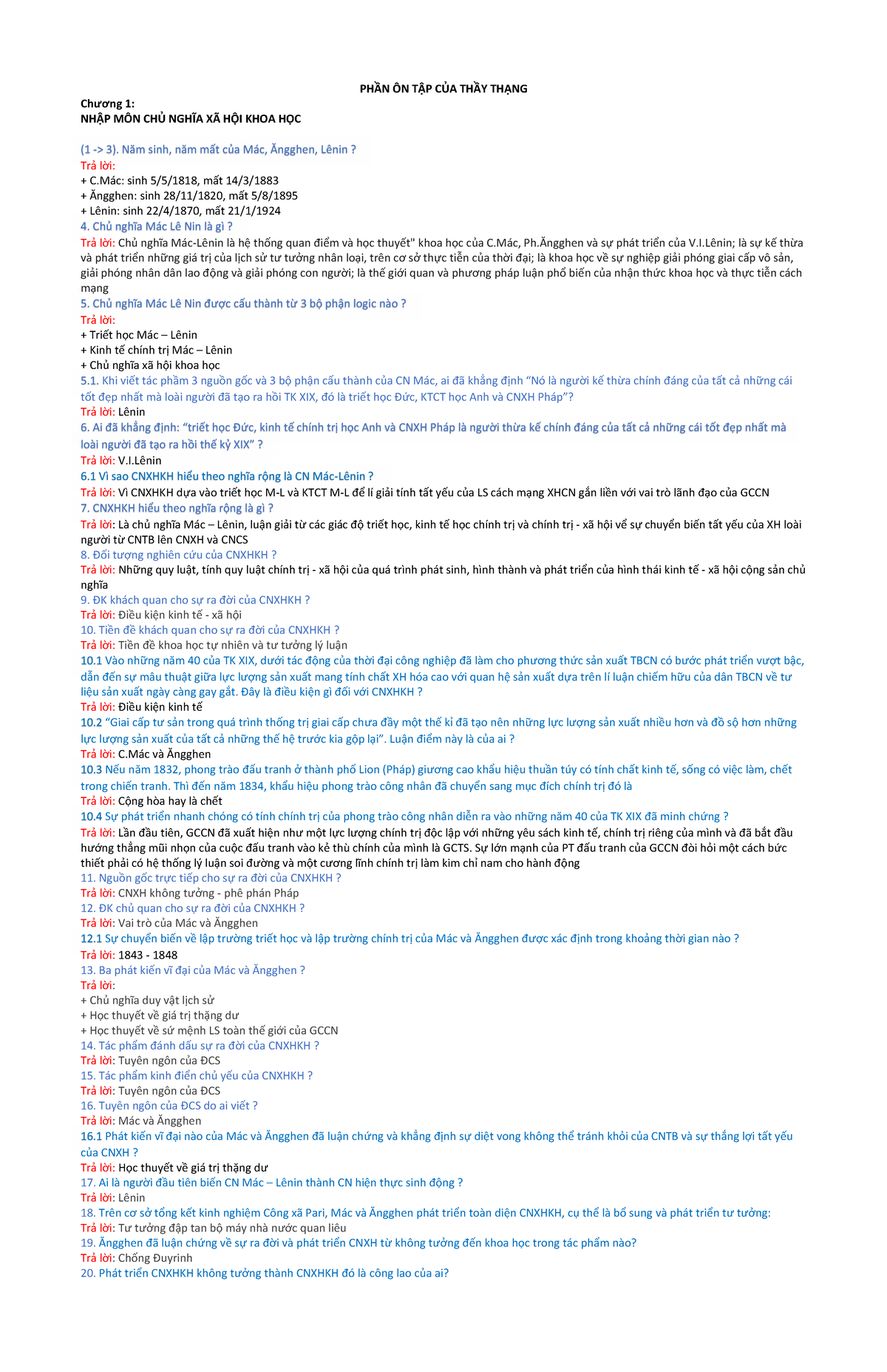 ÔN TẬP CHƯƠNG 1-7: CNXH KHOA HỌC (CNXH1-7) - Studocu