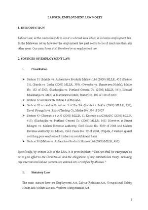 Labour LAW Teaching Manual - LABOUR/ EMPLOYMENT LAW NOTES 1 ...