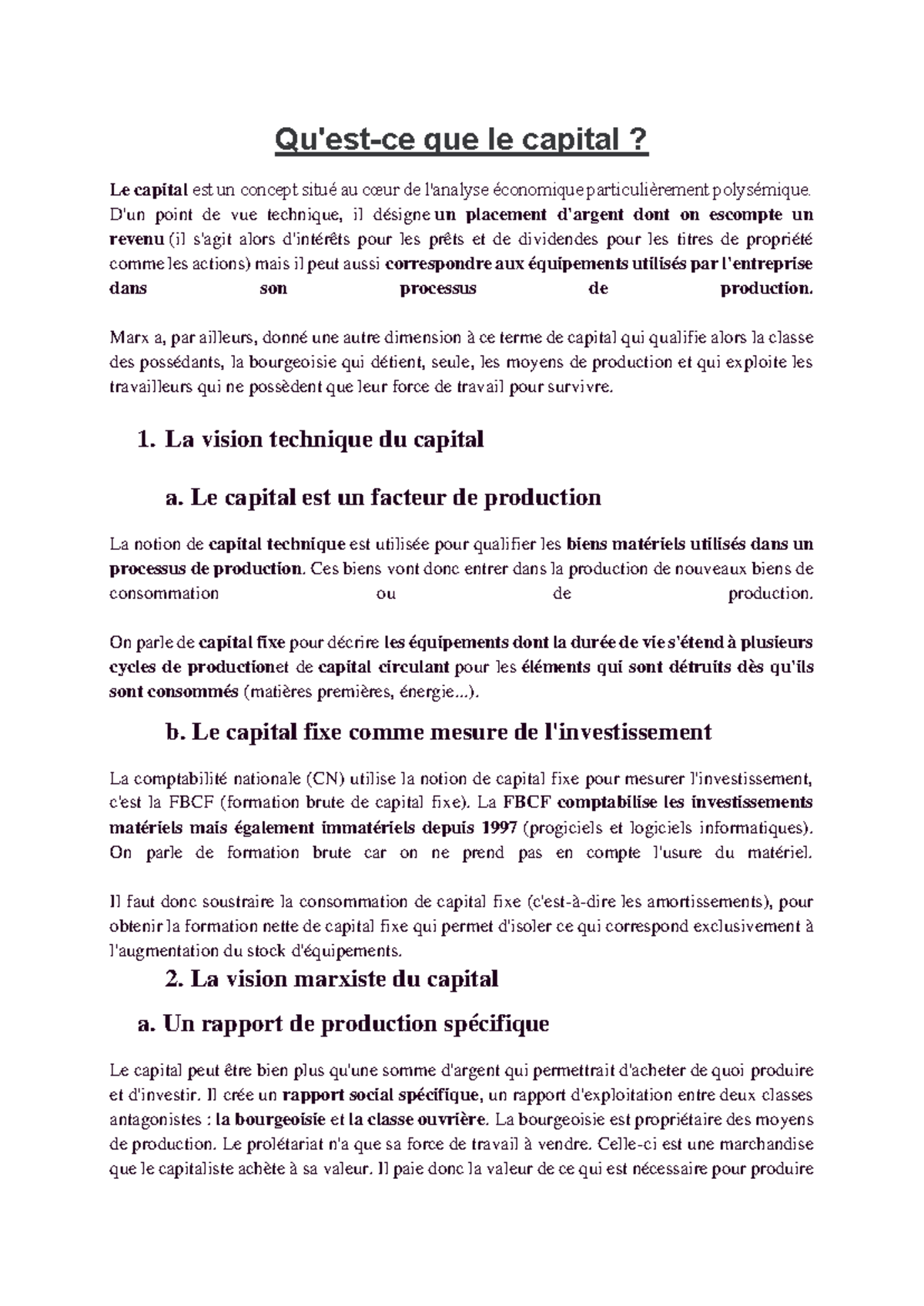 Cours SES: Comprendre le Concept de Capital en Économie - Studocu