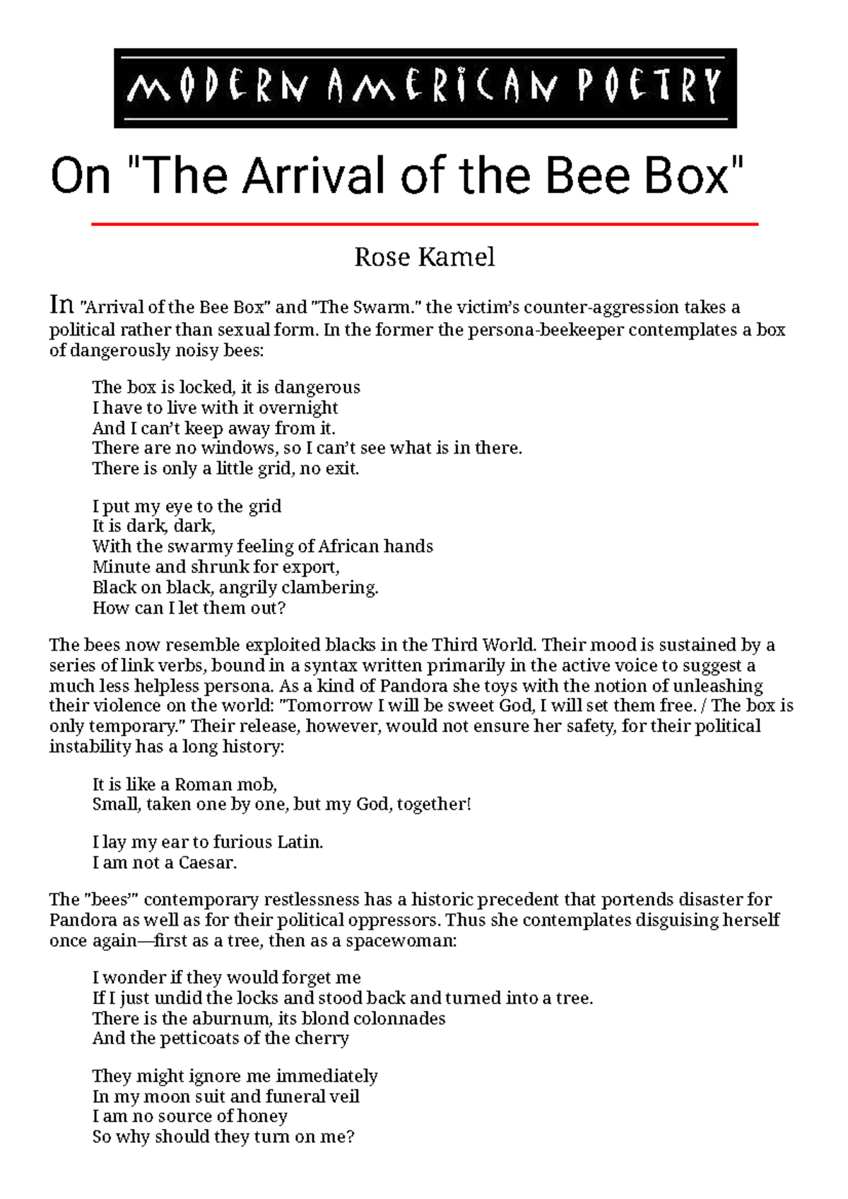 On the arrival of the bee box: a critical analysis of Plath's poem ...