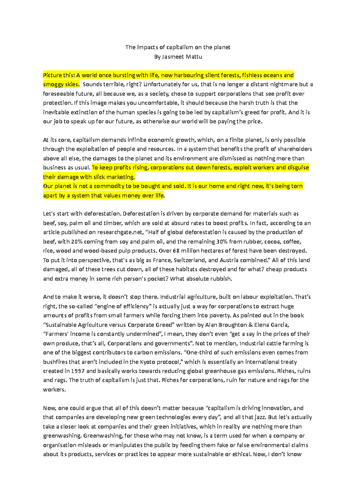 Impacts of Capitalism on the Planet: A Critical Analysis - Studocu