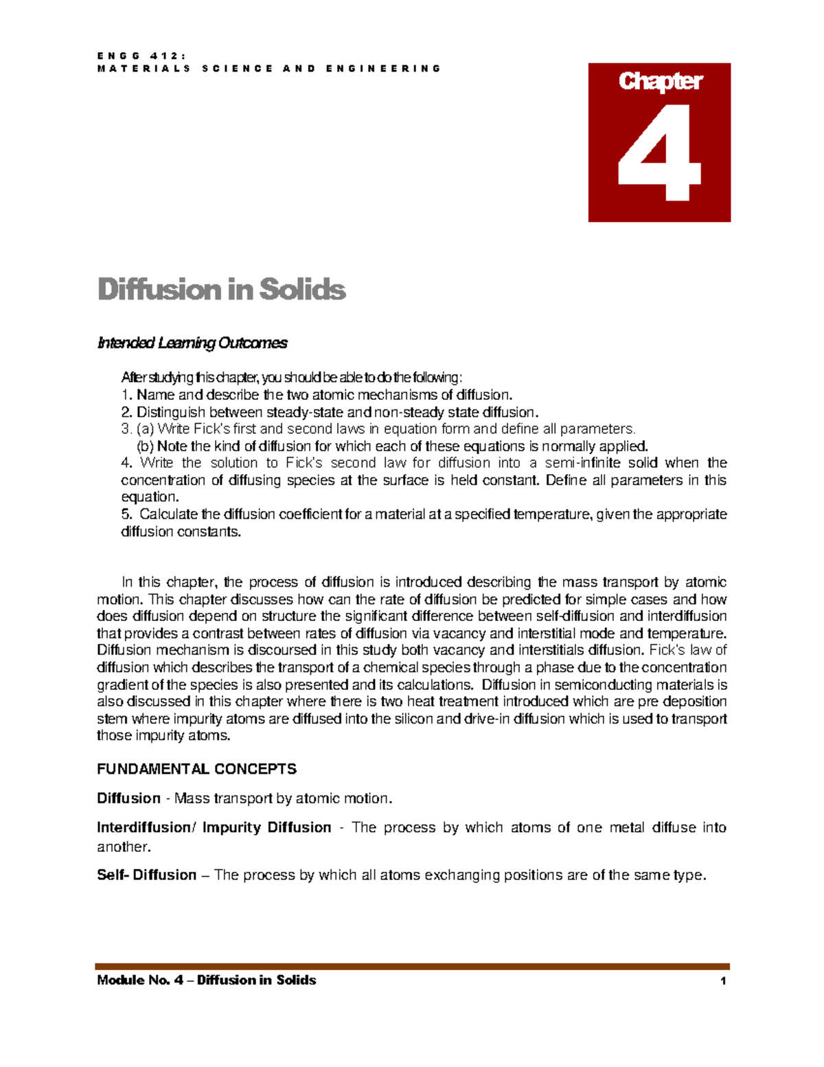 Materials Science and Engineering 4: Diffusion Mechanisms in Solids - Studocu