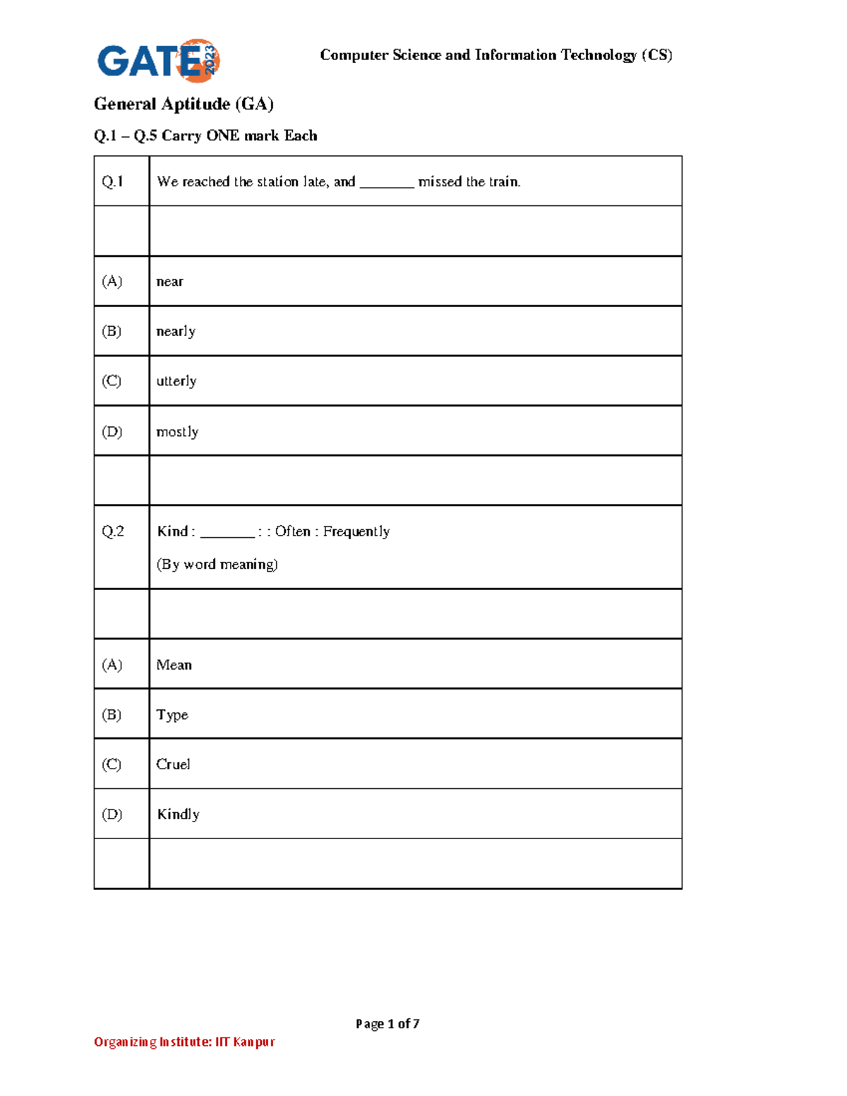 GATE-CSIT-2023-Computer-Science-Question-Paper-Complete-Set - Studocu