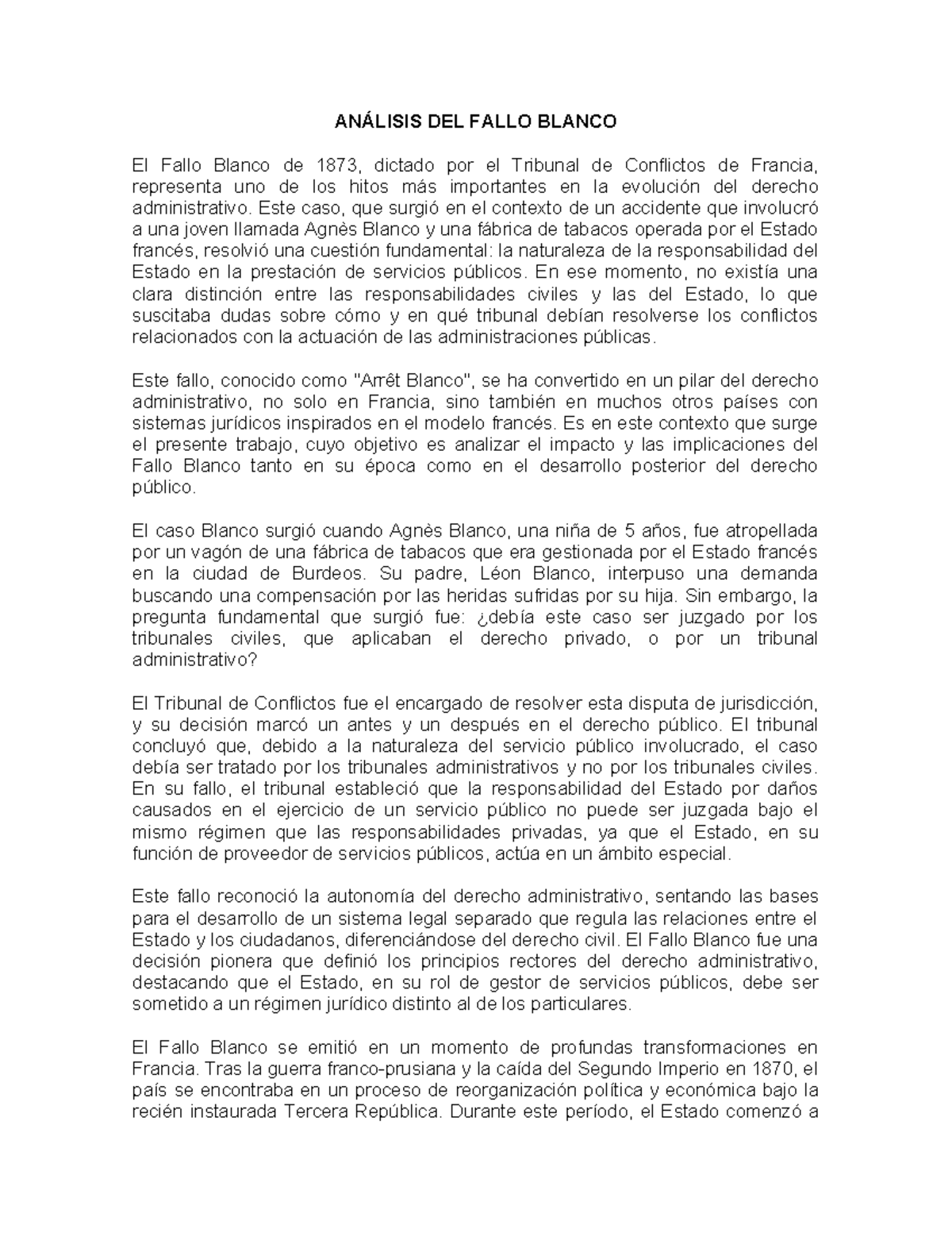 Análisis del Fallo Blanco y su Impacto en el Derecho Administrativo - Studocu