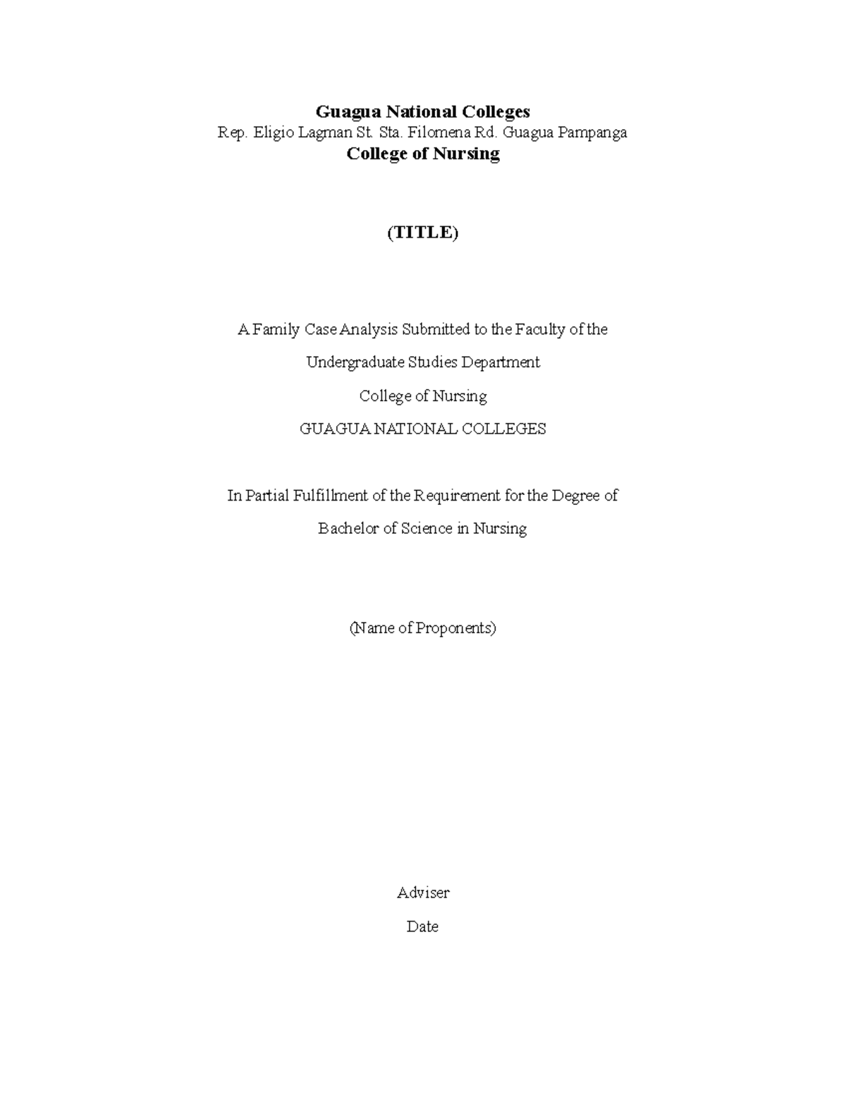 Family Case Analysis for Community Health Nursing I - Guagua National ...